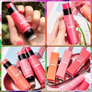 LOKFAR Cream Blush Stick for Cheeks Blush Makeup - 2 in 1 Multi Stick Blush for Cheeks Tint & Eyes & Lips, Cheek Makeup Stick Makeup Blush with Brush, Waterproof Creme Blush (#01 Cherry Pink)