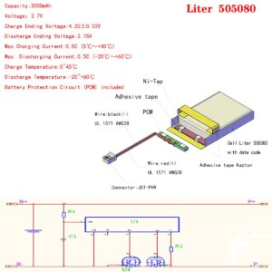 Liter Energy Battery 3.7V Lipo Battery 3000mAh Rechargeable Lithium ion Polymer Battery 505080 Lithium Polymer ion Battery with JST Connector