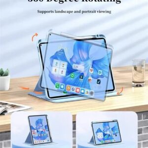 AnMengXinLing Rotating Keyboard Case for iPad 9th /8th /7th Gen 10.2 Inch, Vertical Case for iPad 9/iPad 8/iPad 7 with Detachable Keyboard Mouse,Clear Cover with Pencil Holder, Blue