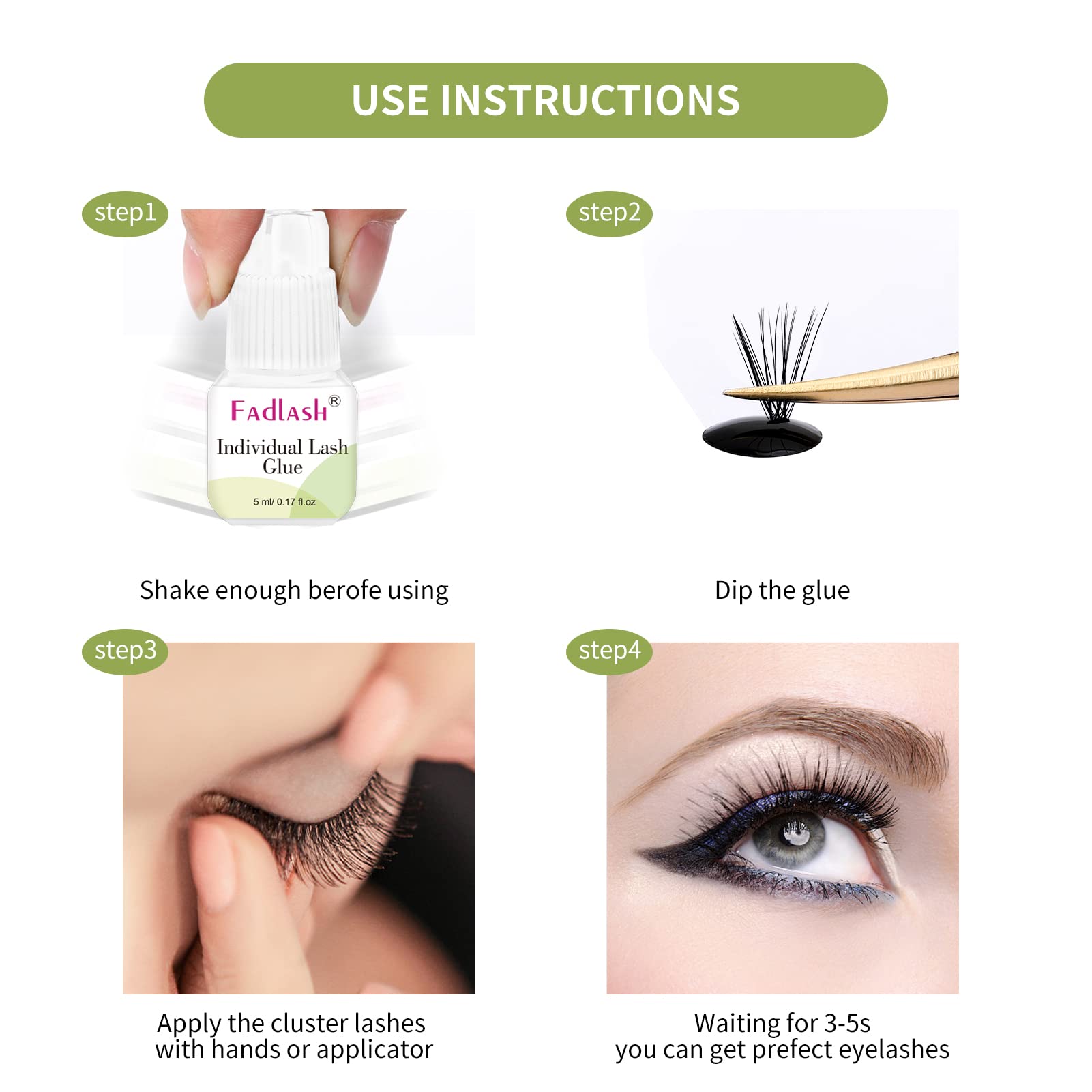 Individual Lash Glue FADLASH Cluster Lash Glue 2-3S Dry Time 7-15 Days Retention DIY Lash Extension Glue Self Application Sensitive Lash Cluster Glue Black 5ml (DIY/Cluster Lashes Use Only)