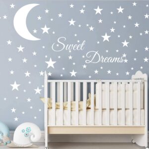 stars and moon wall decal with sweet dreams quotes wall stickers star decals for walls nursery wall decal, white vinyl wall moon stars removable peel and stick wallpaper for kids girls boys bedroom