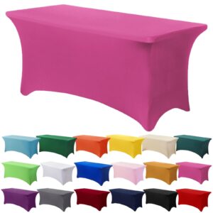 indoor-beauty spandex tablecloth 6ft stretch table cover fitted rectangular tables, universal stretch patio table cloth for wedding, banquet, party and event（fuchsia, 6ft