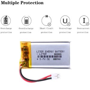 Liter Energy Battery 3.7V Lipo Battery 600mAh Rechargeable Lithium ion Polymer Battery 802035 Lithium Polymer ion Battery with JST Connector