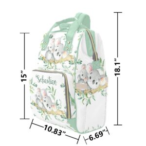 SunFancy Koala Leaves Personalized Diaper Backpack Custom Mommy Bag Unisex Travel Daypack for Mom Dad Boy Girl