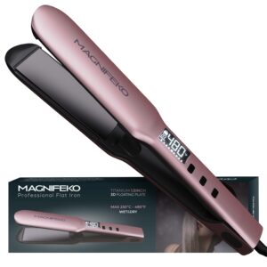 professional flat iron - hair straightener wide plate titanium flat iron - infrared hair straightening (rose gold)