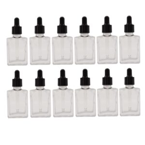 pimyrcyi glass bottle for essential oils,1 oz small empty drop bottle, 30ml square essence glass lab dropping serum container (clear,12pcs)