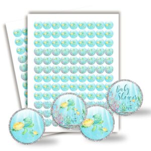 little hatchling cute sea turtle sea life baby sprinkle baby shower kiss sticker labels, 300 0.75" circle stickers for chocolate kisses by amanda creation, great for favors, treats, envelopes & bags