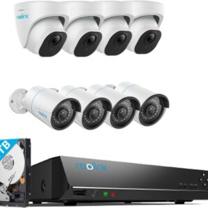 REOLINK PoE Outdoor Home Security Camera System, 5MP Dome Bullet IP Surveillance Cameras, Smart Human/Vehicle Detection, RLC-520Ax4,RLC-510Ax4 Bundle with 1x RLN16-410 NVR with pre-Installed 4TB HDD