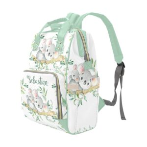 SunFancy Koala Leaves Personalized Diaper Backpack Custom Mommy Bag Unisex Travel Daypack for Mom Dad Boy Girl