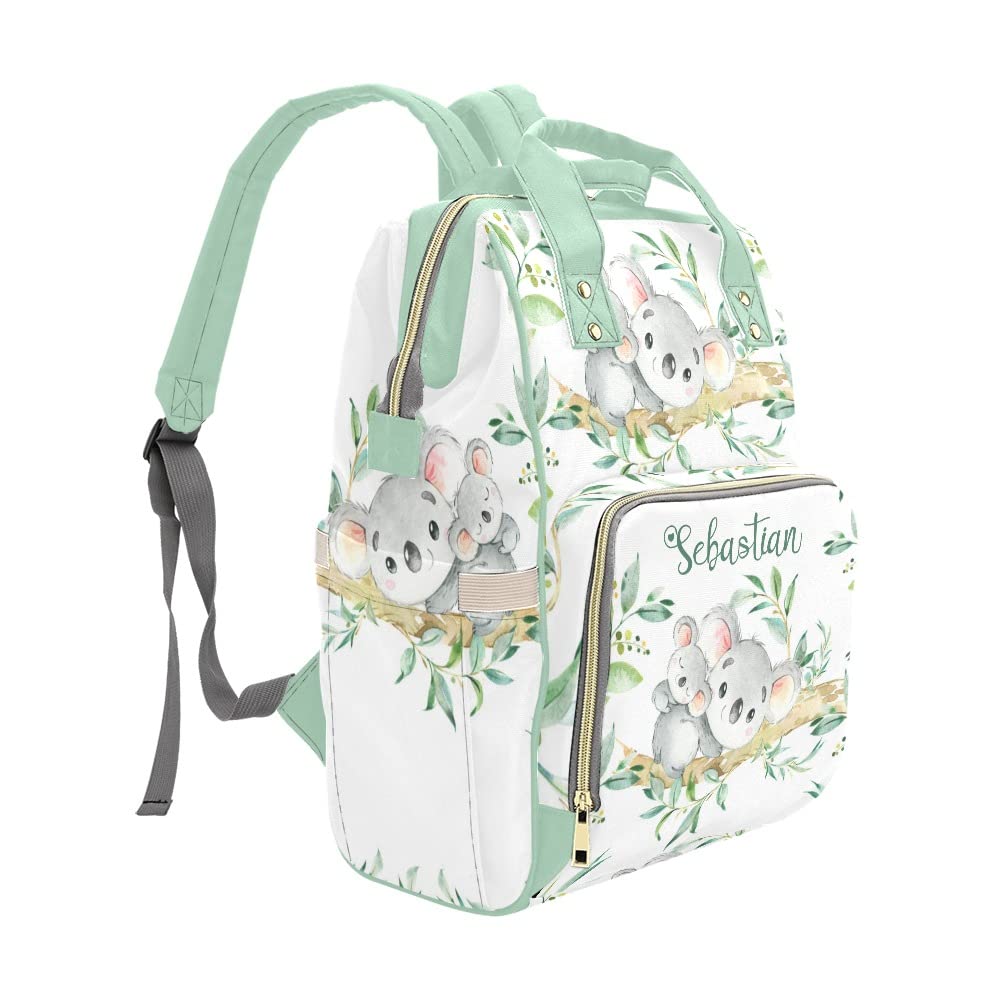 SunFancy Koala Leaves Personalized Diaper Backpack Custom Mommy Bag Unisex Travel Daypack for Mom Dad Boy Girl