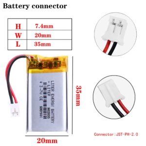 Liter Energy Battery 3.7V Lipo Battery 600mAh Rechargeable Lithium ion Polymer Battery 802035 Lithium Polymer ion Battery with JST Connector