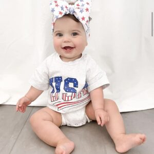 Twopumpkin Toddler Baby 4th of July Outfit Boy Girl Oversized Romper/Shirts+Shorts Retro American Flag Matching Clothes (A USA Romper Gray,12-18 Months)