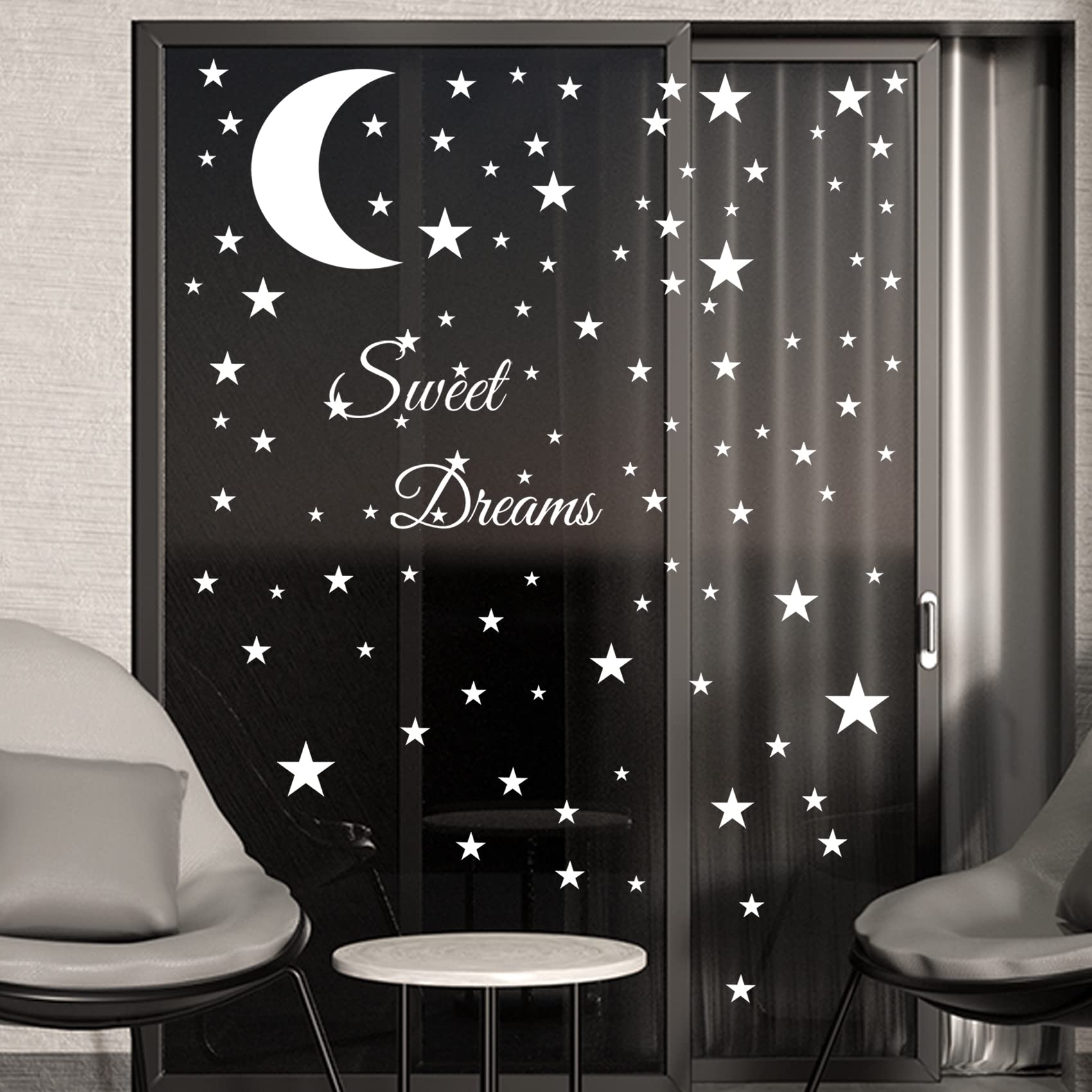 Stars and Moon Wall Decal with Sweet Dreams Quotes Wall Stickers Star Decals for Walls Nursery Wall Decal, White Vinyl Wall Moon Stars Removable Peel and Stick Wallpaper for Kids Girls Boys Bedroom