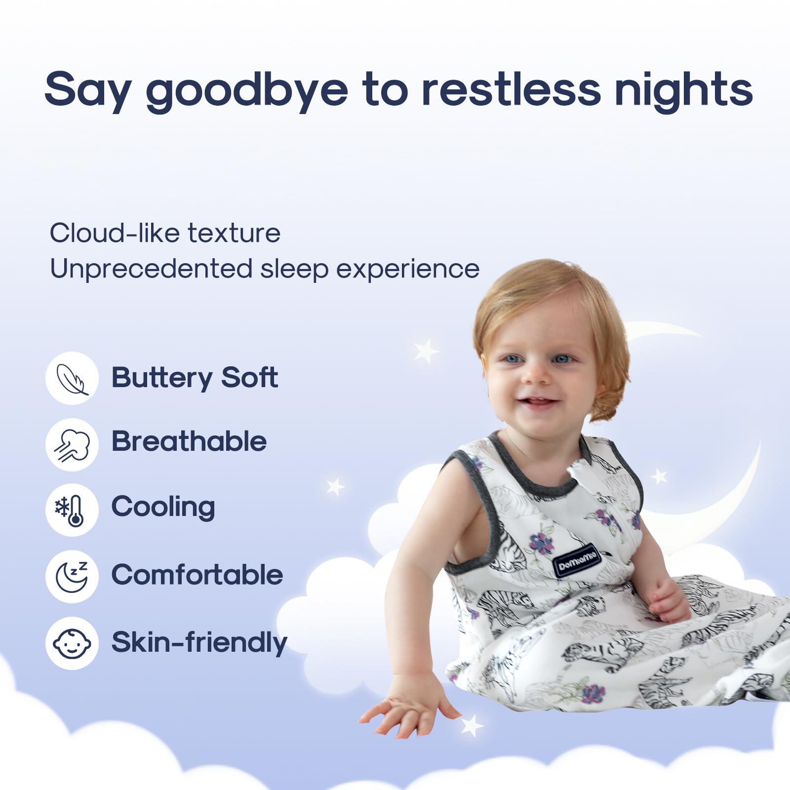 Domiamia Baby Sleep Sack 0.6 Tog Ultra Breathable Cotton Blend Muslin Toddler Sleeping Sack 24-36 Months Dryable Lightweight Unisex Wearable Blanket