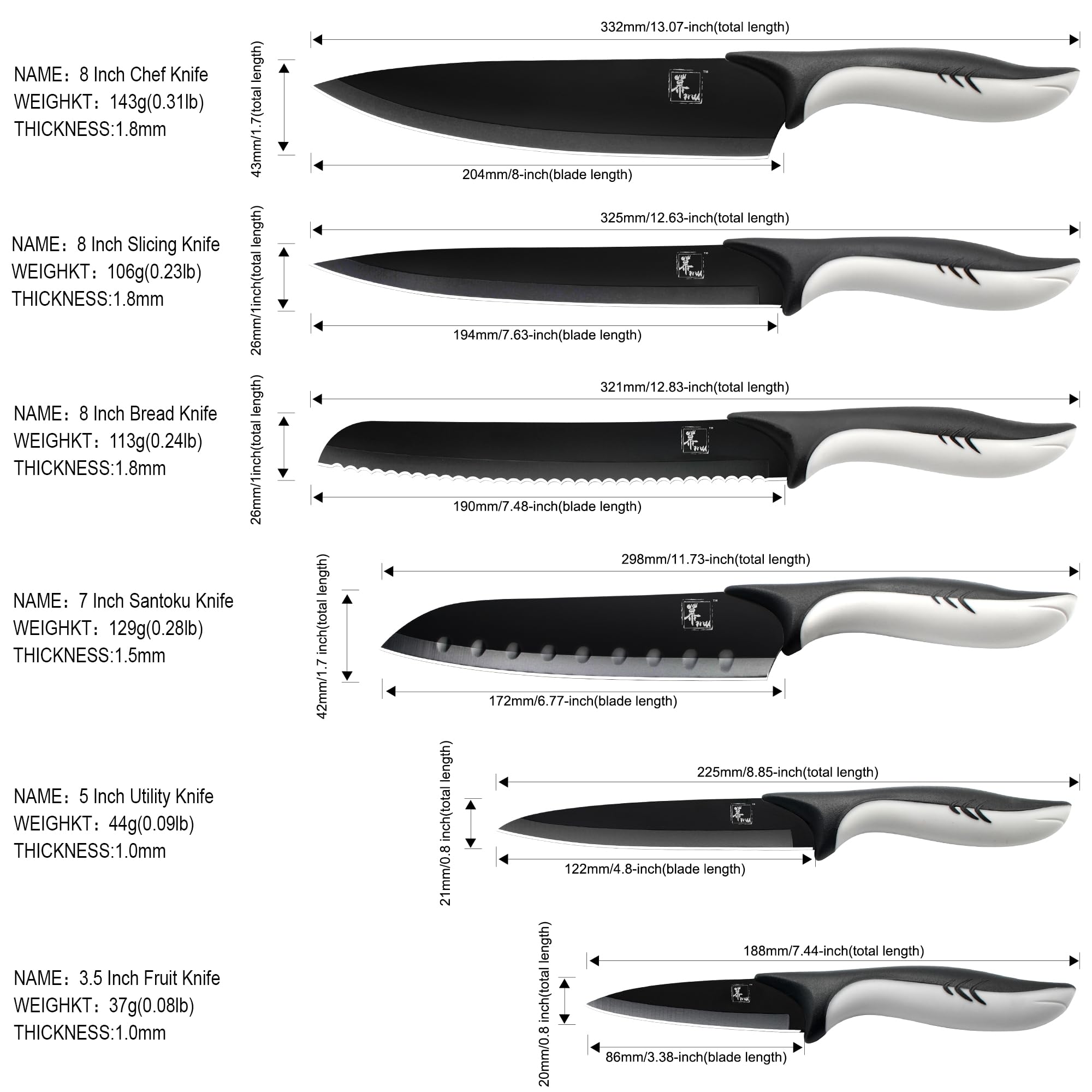 XYJ Authentic Since1986,Professional Knife Sets for Master Chefs,Kitchen Knife Set with Bag,Cover,Scissors,Culinary Butcher Cleaver,Cooking Cutting,Utility,Bread,Santoku