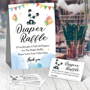 skuhyyg Diaper Raffle Tickets, Diaper Raffle Sign, Baby Shower Game Kit, Panda Bunting Raffle Insert Ticket，Watercolor Panda Balloon Baby Shower Decorations (1 Sign+50 Cards)