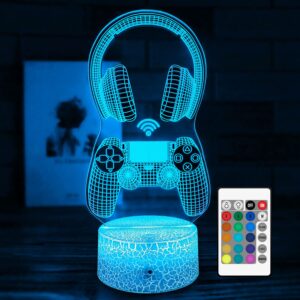 honrg gaming night light gamer room decor for boys 3d illusion lamp with remote control and touch 16 colors gamer gift for kids teen boys girls video game battle signs gift