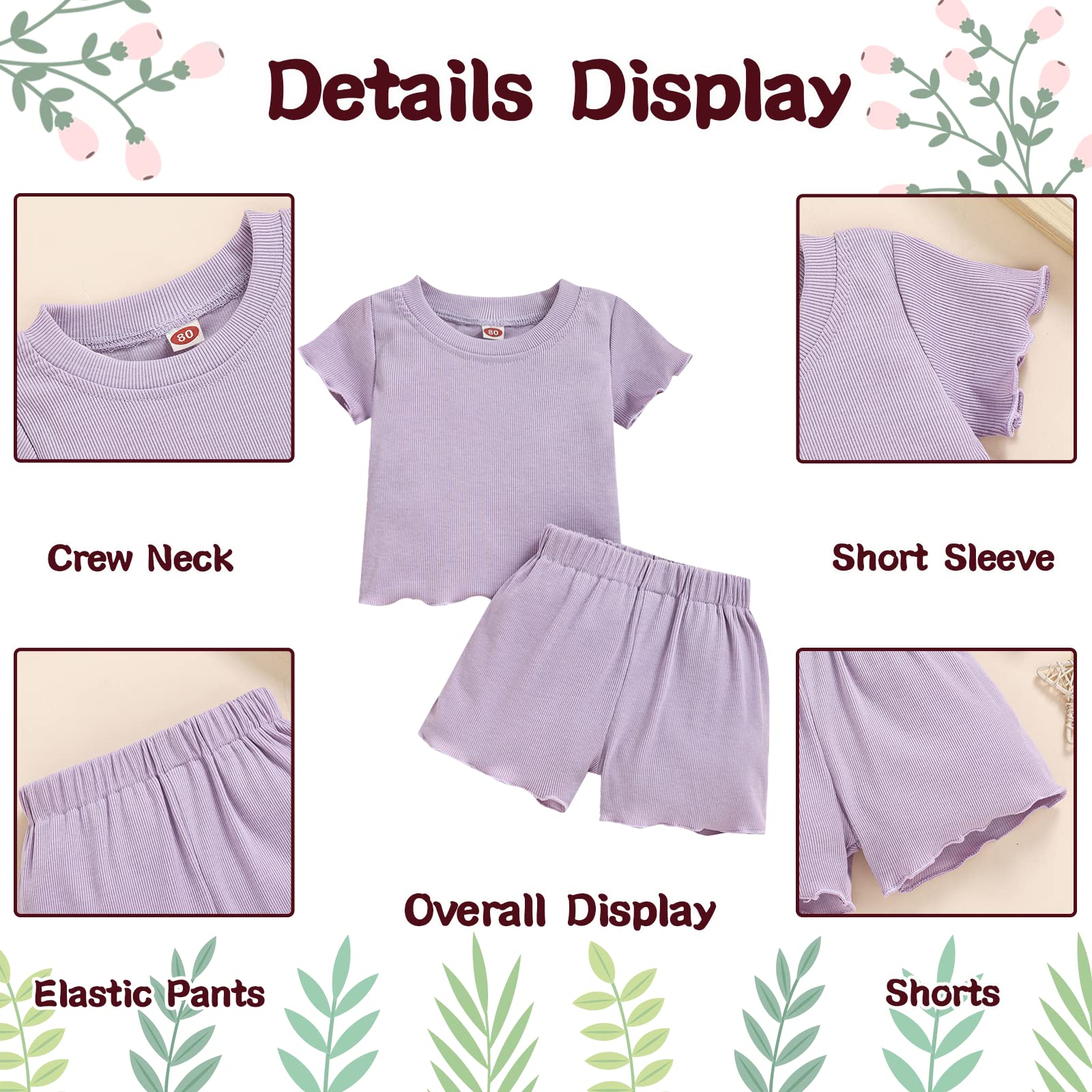 Dimoybabe Toddler Girl Clothes 2T Toddler Girl Summer Outfits Clothes Set Ruffle Ribbed Short Sleeves T-Shirt Tops Shorts Comfy Outfits (Light Purple Ruffle, 2-3T)