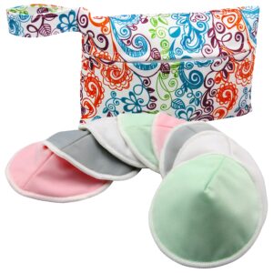 pinowu women’s nursing pads - 8 washable pads + wet bag + wash bag, breastfeeding nipple pads for maternity - reusable nipplecovers for breast feeding (pastel touch, large 4.7")