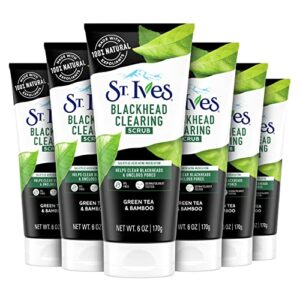 st. ives blackhead clearing face scrub, clears blackheads & unclogs pores, green tea & bamboo, salicylic acid acne treatment facial scrub, moderate exfoliator with natural exfoliants 6 oz, 6 pack