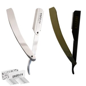 professional straight razor bundle - stainless steel straight razor kit with 20 gravity premium blades (the reaper, chicago)