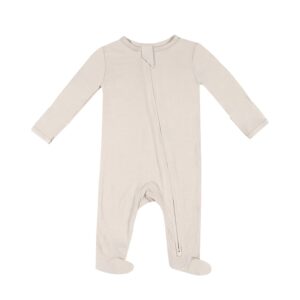 twinor baby footed pajamas with mittens, soft bamboo viscose one-piece romper for newborn infant (light sand, 0-3 months)