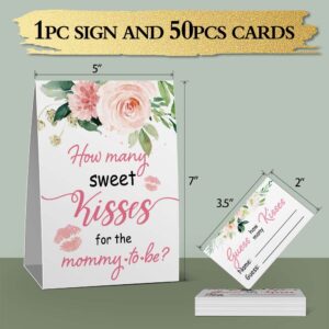 skuhyyg Baby Shower Greeting Card, Watercolor Pink Floral Game Kit (1 Sign, 50 Cards)