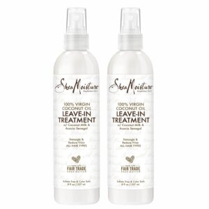 sheamoisture curly hair leave-in conditioner spray, with virgin coconut oil, shea butter and coconut milk for anti-frizz care (pack of 2-8 fl oz ea)