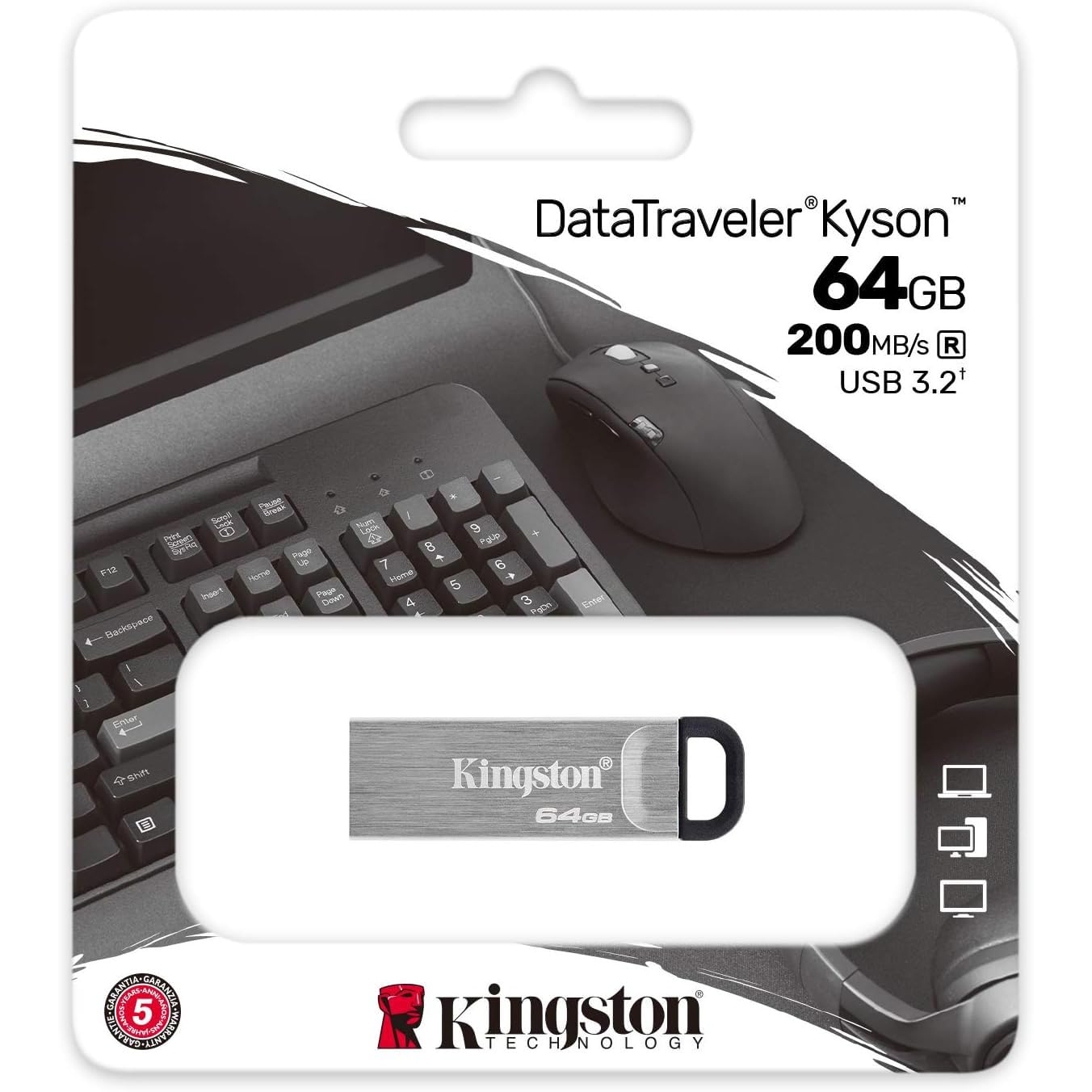 Kingston 64GB DataTraveler Kyson USB 3.2 Gen 1 200MB/s Read Metal Flash Drive (5-pack) (5 Items)