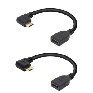 yacsejao 90 degree mini hdmi to hdmi cable 15cm high speed right angle hdmi extension cable, 2 pack high speed gold plated swivel converter（left angle+right angle）