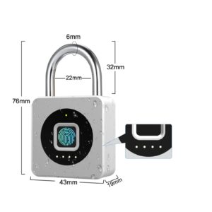 eLinkSmart Gym Locker Padlock - Fingerprint Mobile APP Unlock Remote Unlock: Waterproof Keyless Biometric Padlock for Gym Locker Field Box Footlocker Tool Box Gun Case Type-C Silver