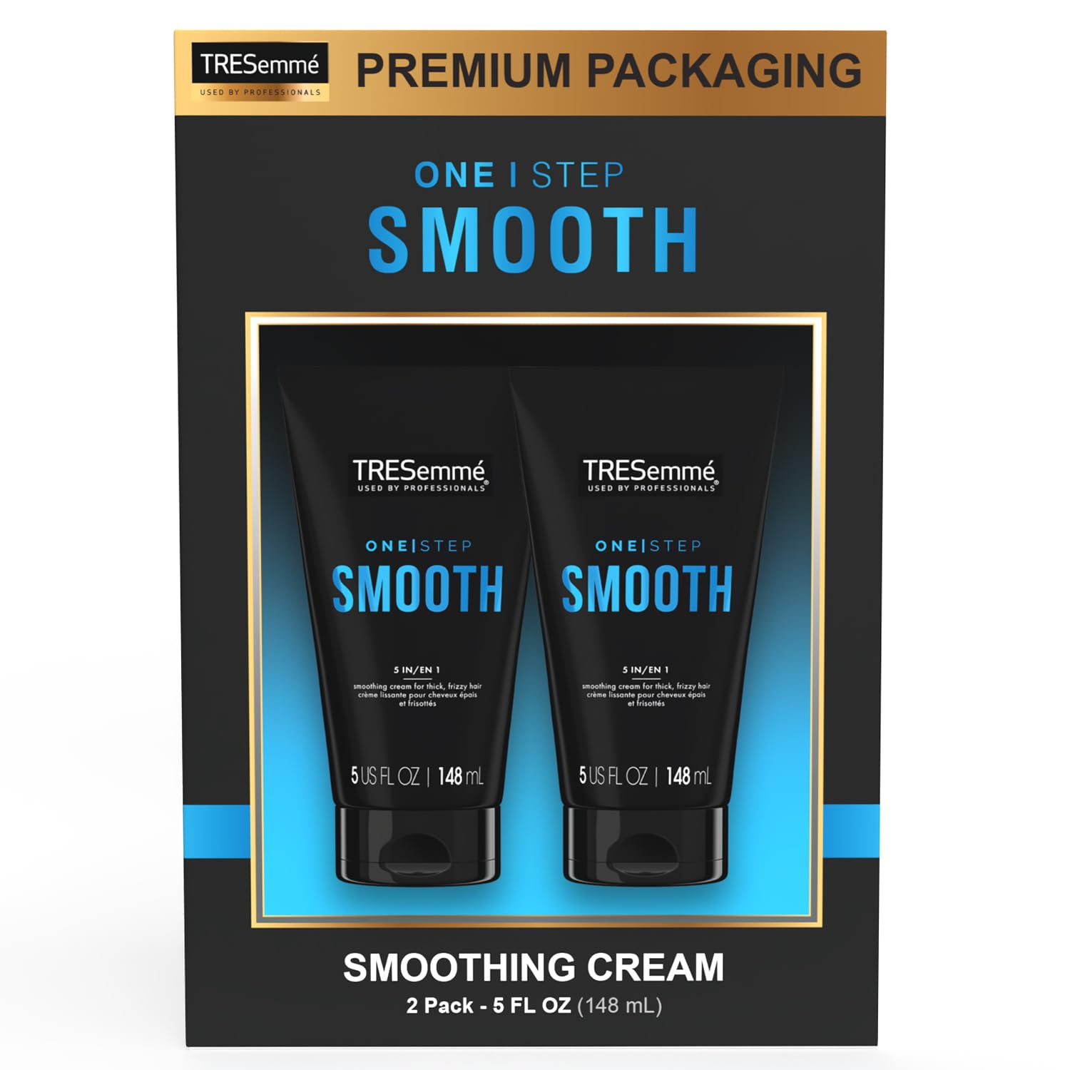 TRESemmé One Step Smooth 5-in-1 Smoothing Hybrid Serum - 24 Hour Frizz Control, Glossy Shine, Heat Protectant for Softness & Color Vibrancy, 2 Pack - 5 Oz Each with Box