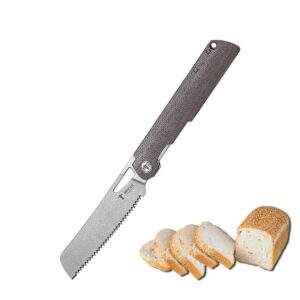 shooziz folding serrated bread knife - 3.8 inch - xun series 119-d2 steel - inen mikta handle - japanese-style - outdoor camping - pocket knife