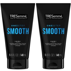 tresemmé one step smooth 5-in-1 smoothing hybrid serum - 24 hour frizz control, glossy shine, heat protectant for softness & color vibrancy, 2 pack - 5 oz each with box