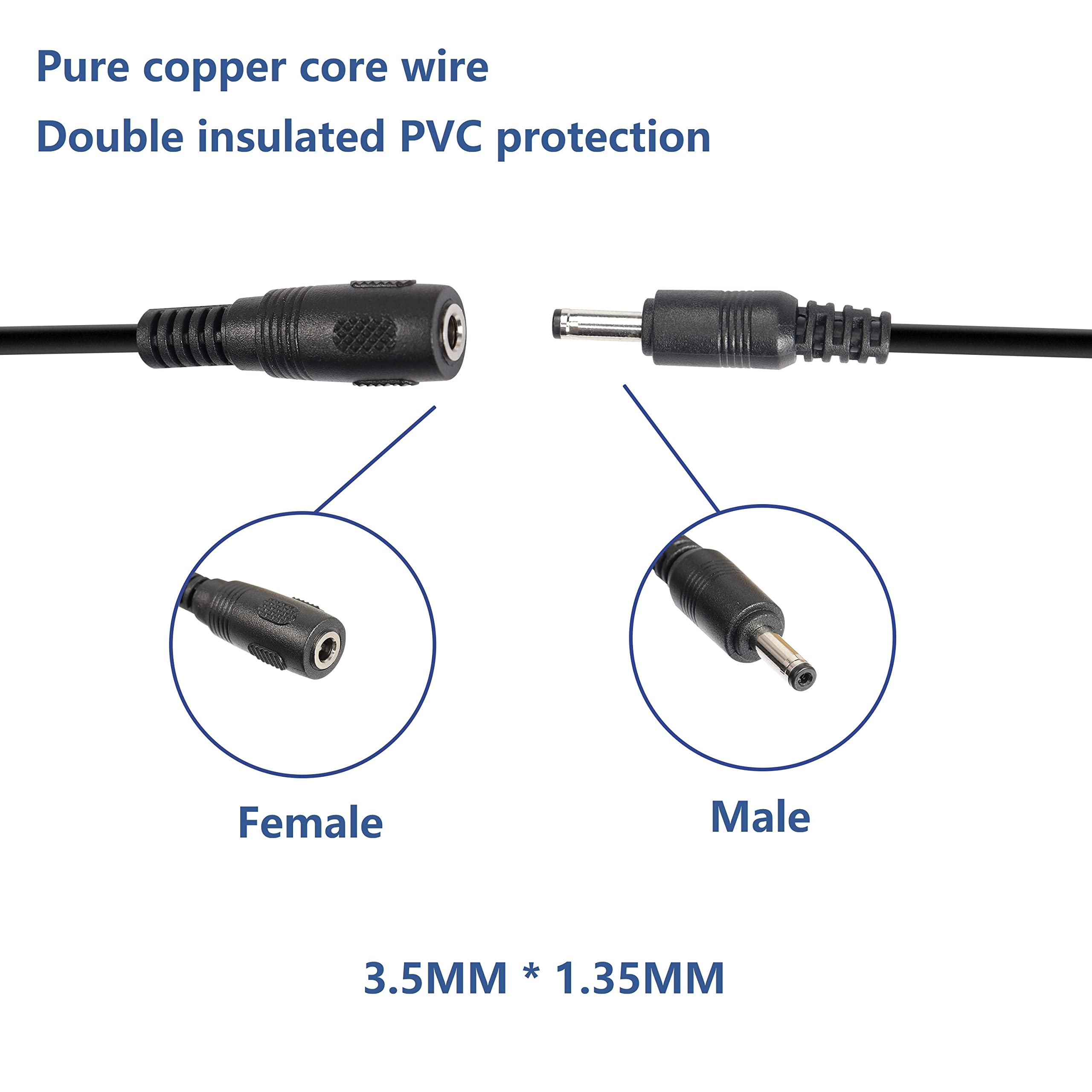 3.5mm*1.35mm DC Power wire DC Male and Female Plug to Bare Wire Open End Pigtail Power Cable Cord 3.5mm barrel jack connector for DC Power Supply Cable Repair 2 Pairs .-55 cm