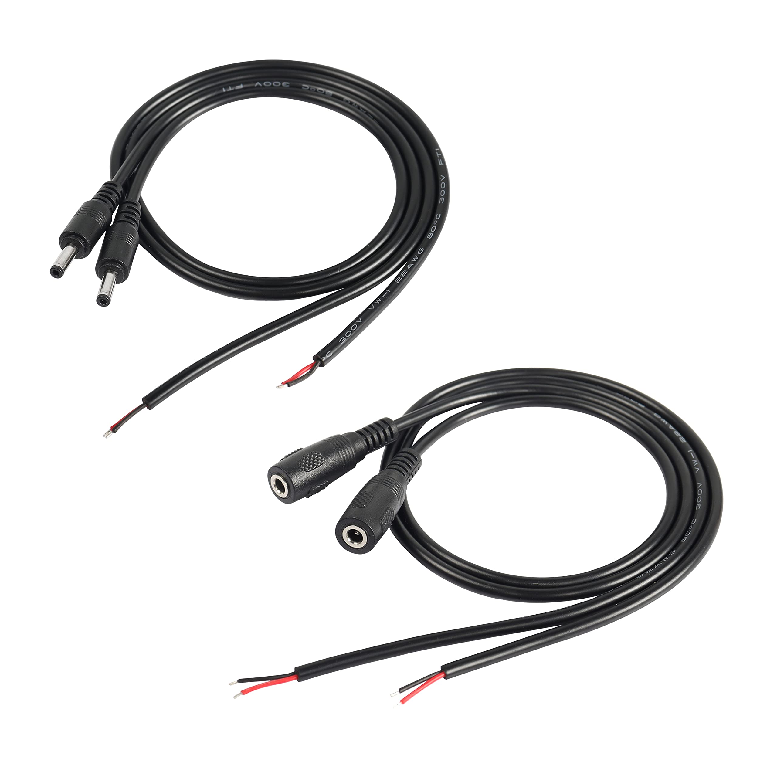 3.5mm*1.35mm DC Power wire DC Male and Female Plug to Bare Wire Open End Pigtail Power Cable Cord 3.5mm barrel jack connector for DC Power Supply Cable Repair 2 Pairs .-55 cm