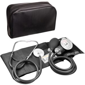 novamedic adult size black manual blood pressure machine and stethoscope kit, bp monitor with adjustable upper arm cuff for monitoring high blood pressure, includes carrying case