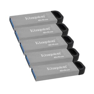 kingston 64gb datatraveler kyson usb 3.2 gen 1 200mb/s read metal flash drive (5-pack) (5 items)