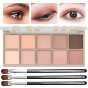 sulily 10 colors eyeshadow palette matte naked eye shadow makeup,high pigmented, naturing-looking, ultra-blendable,long lasting high pigment nude eyeshadow with 3 eyeshadow brush(milk tea)