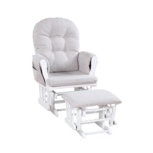 Suite Bebe Carson Glider and Ottoman in White Wood and Woven Gray Fabric