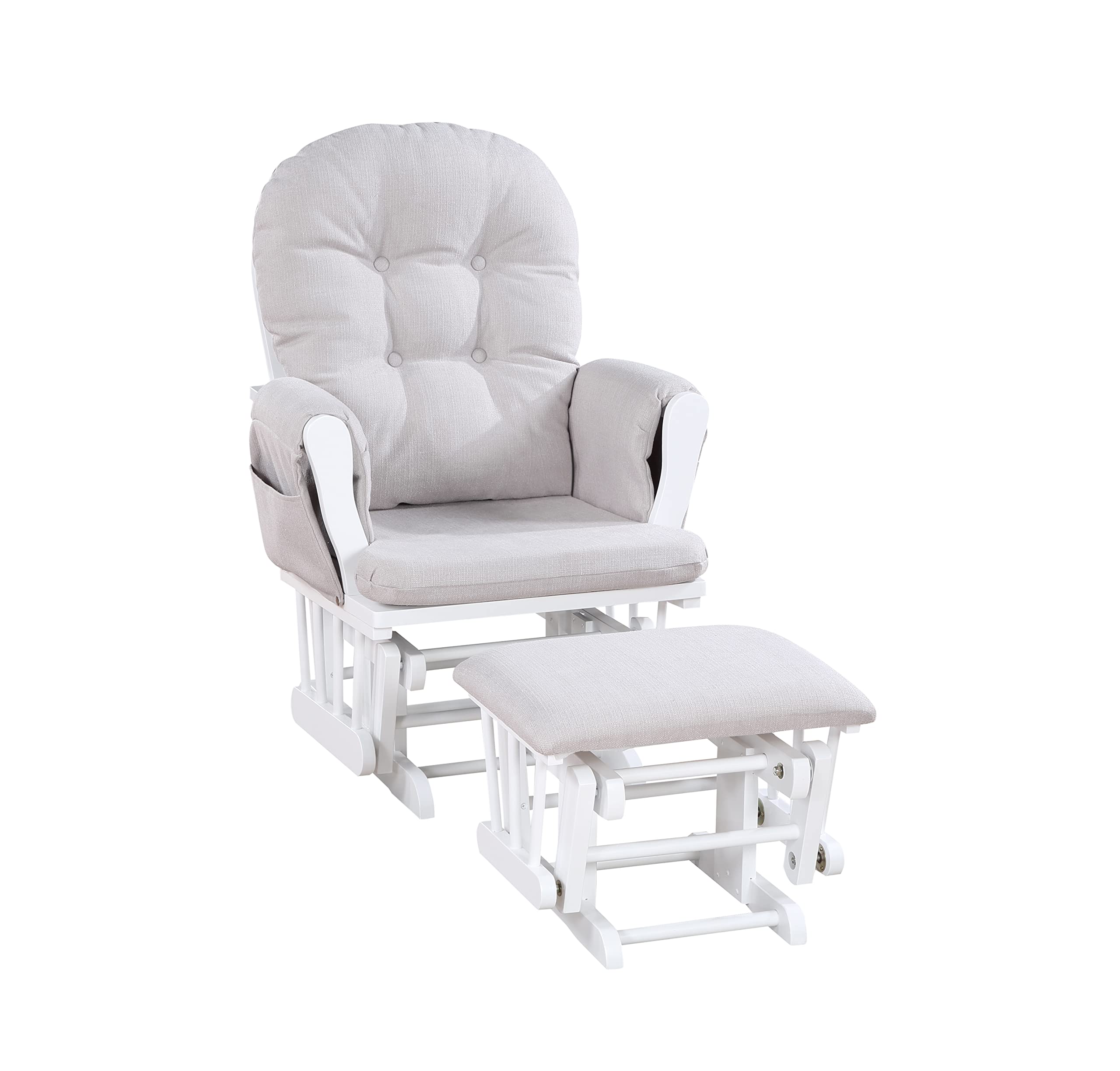 Suite Bebe Carson Glider and Ottoman in White Wood and Woven Gray Fabric