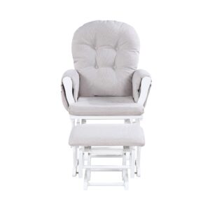 Suite Bebe Carson Glider and Ottoman in White Wood and Woven Gray Fabric