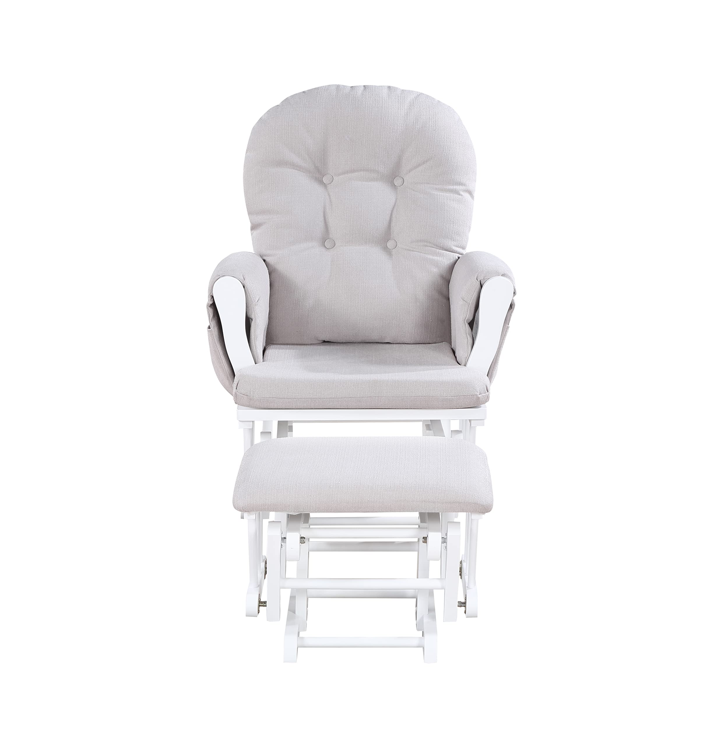 Suite Bebe Carson Glider and Ottoman in White Wood and Woven Gray Fabric