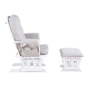 Suite Bebe Carson Glider and Ottoman in White Wood and Woven Gray Fabric