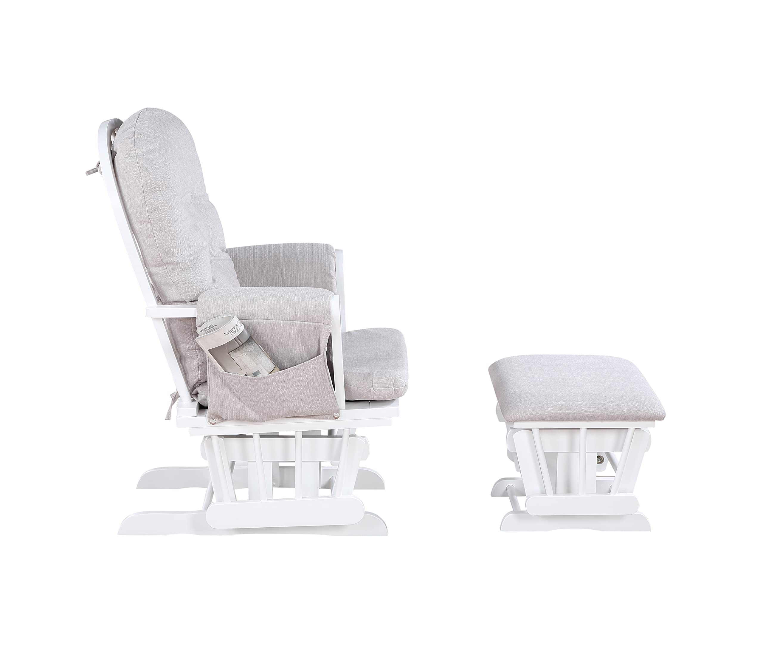 Suite Bebe Carson Glider and Ottoman in White Wood and Woven Gray Fabric