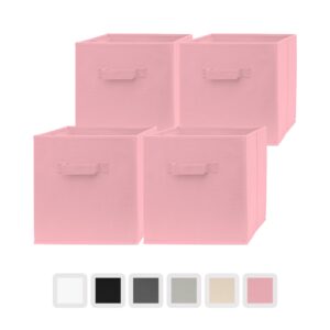 pomatree 13x13x13 inch storage cubes - 4 pack - large and sturdy storage bins | dual handles, foldable | cube organizer bin | fabric baskets for organizing closet, clothes and toys (pink)