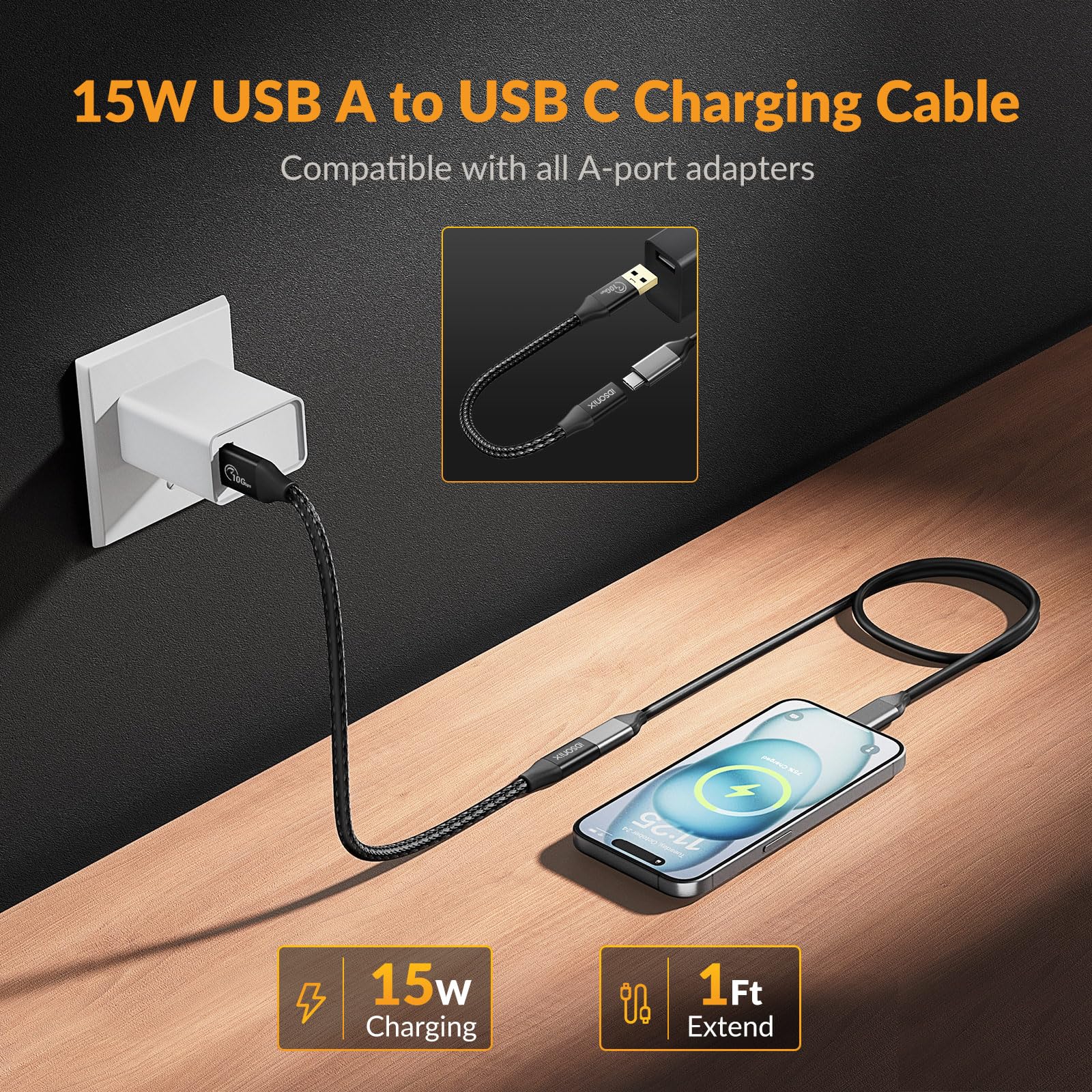 iDsonix USB C Female to USB Male Adapter, 3.1 Gen2 10Gbps Fast Charging Cable, Compatible with New MacBook Pro, iPad Air, Samsung Galaxy and More