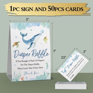 Diaper Raffle Tickets, Diaper Raffle Sign, Watercolor Ocean Themed Baby Shower Game Kit, Marine Life Themed Baby Shower Game Party, Baby Shower Game to Bring a Pack of Diapers (1 Sign+50 Cards)