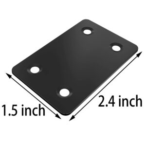 Black 2.4 x 1.5 Inch Metal Flat Straight Mending Plates Fixing Corner Brace with Screws for Furniture, Wood, Shelves, Cabinet, 12 Pcs