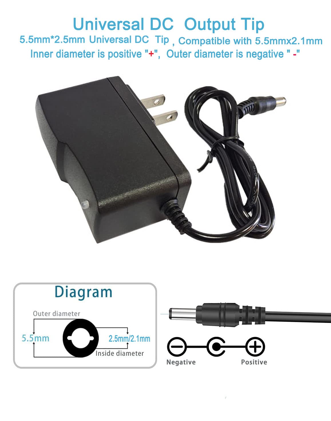 MTYTOT Universal 12.6V 1A Power Supply Adapter 100-240 AC to DC 1000mA 850mA 500mA with 2.5mm X 5.5mm DC Plug AC/DC Power Supply Transformer